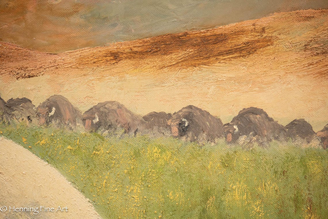 Stunning Vintage Impressionist Painting of Indian Buffalo Hunt Western ...
