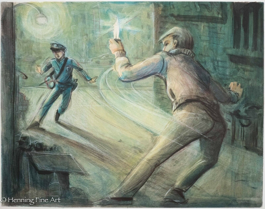 Stunning Original Illustration Drawing of Police Officer & Criminal W ...