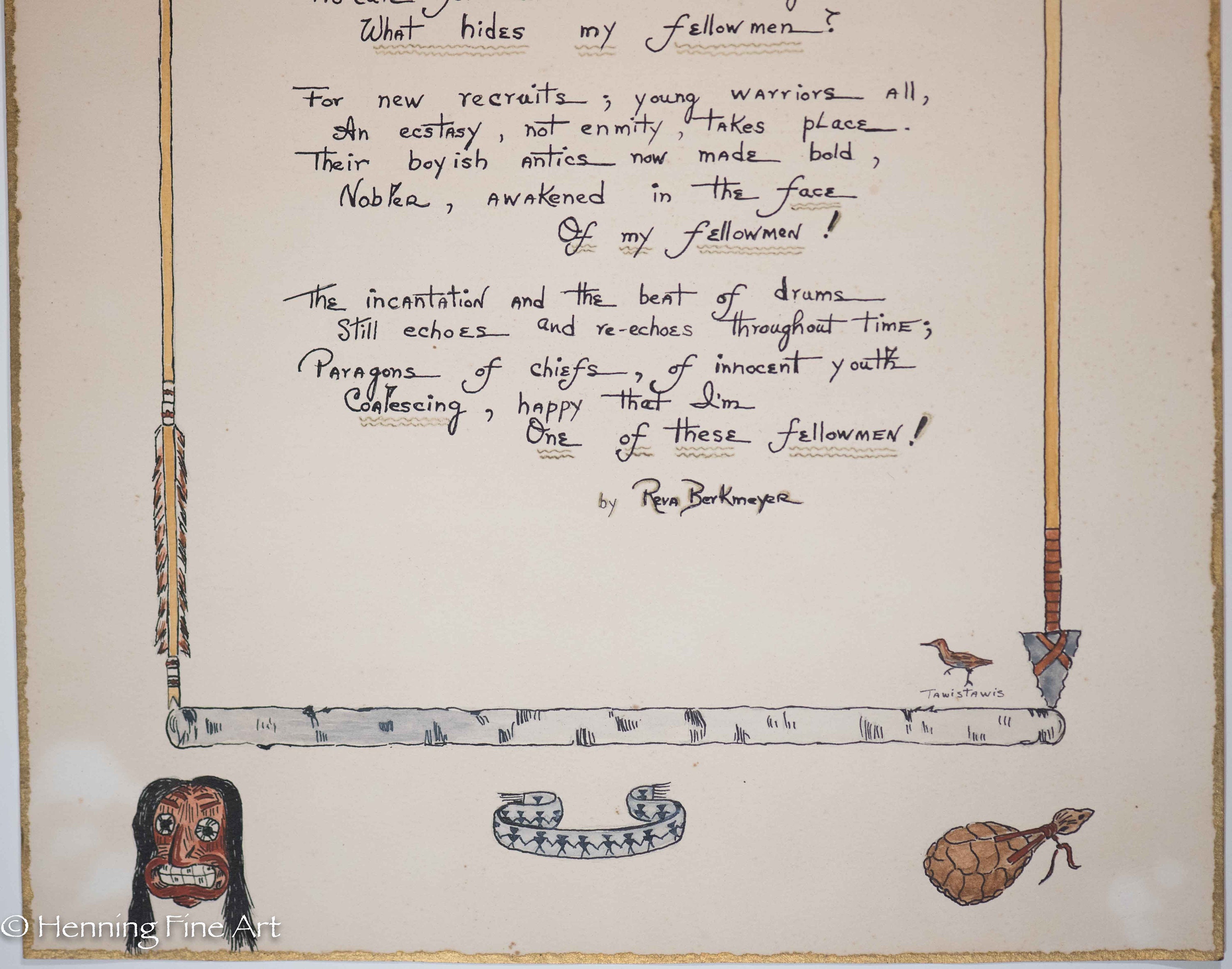 Fine Seneca Native American Hand Written Poem and Watercolor by Reva ...