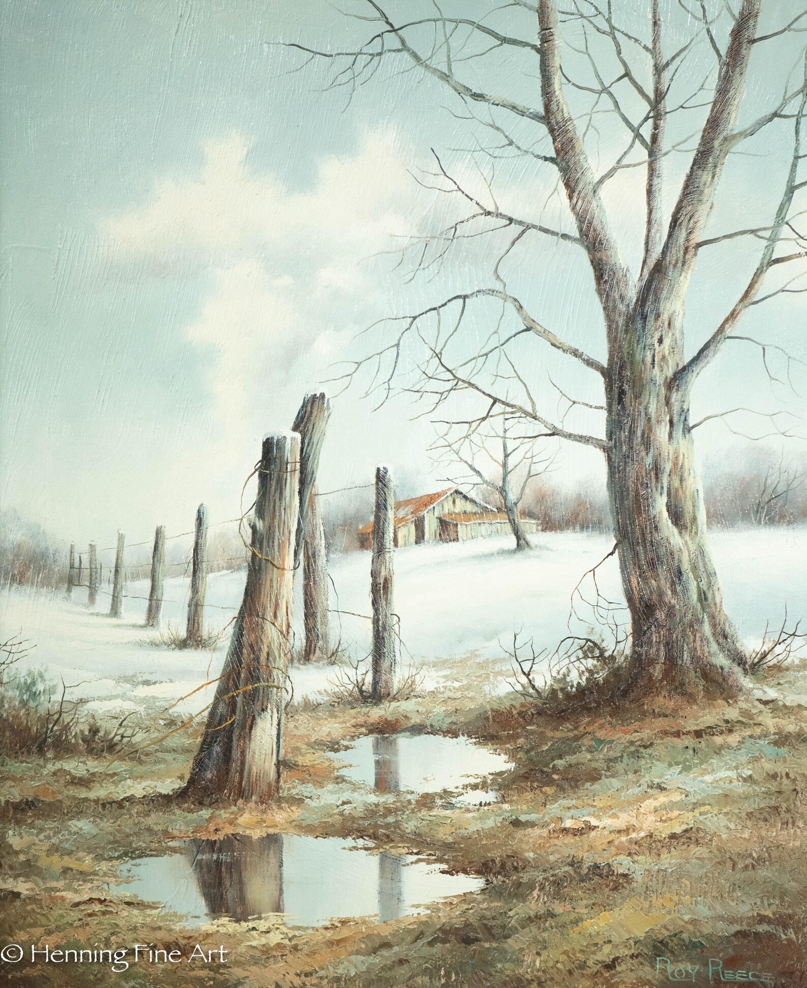 Beautiful Vintage Roy Reece Oil Painting Snowy Farm Landscape FINE ...