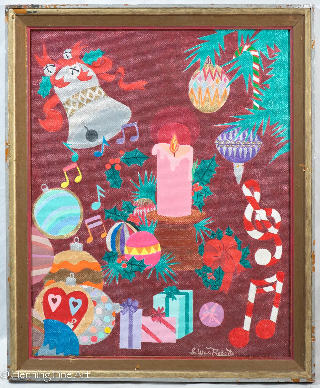 Vintage Christmas Folk Art Oil Painting by S. Wes Roberts Rare & Fine ...