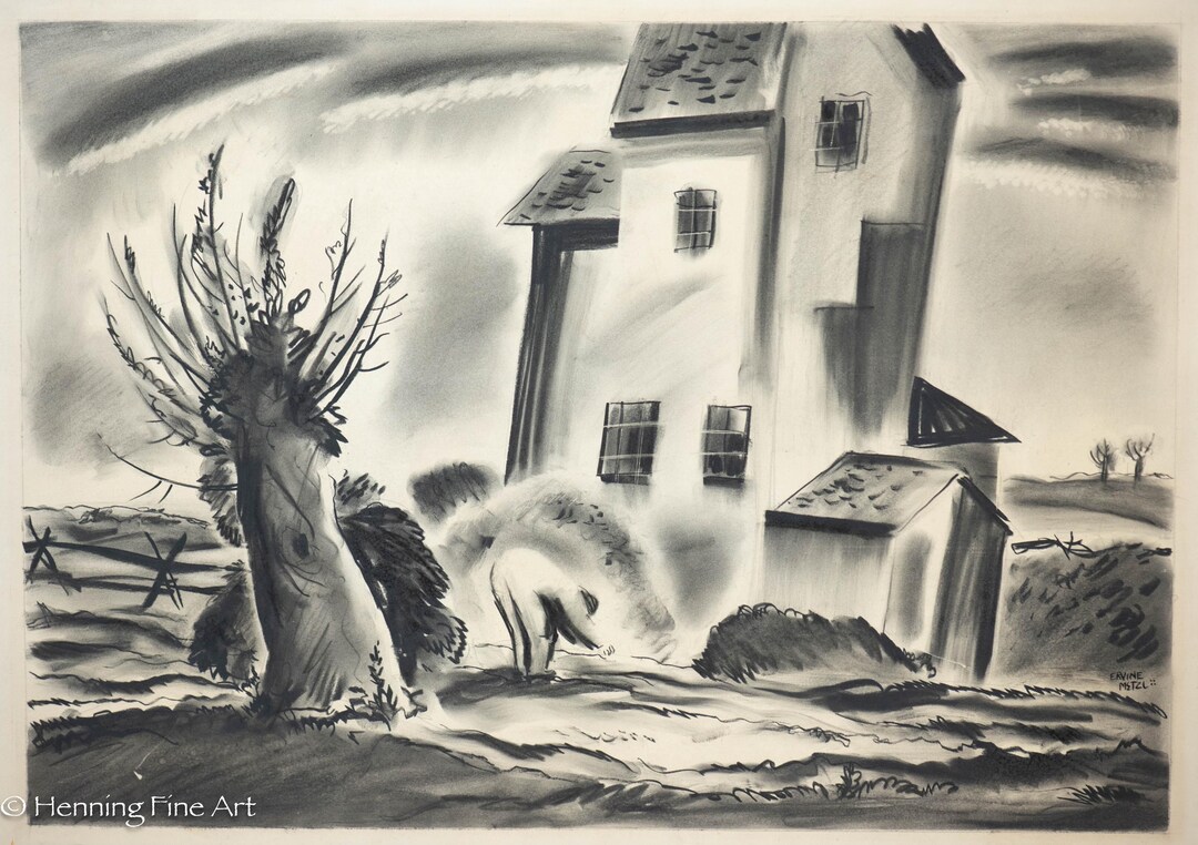 Stunning Ervine Metzl Painting of American Landscape With House, Signed ...