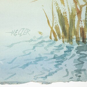 Beautiful Thomas Helzer Watercolor Painting of Cattail Reeds ...