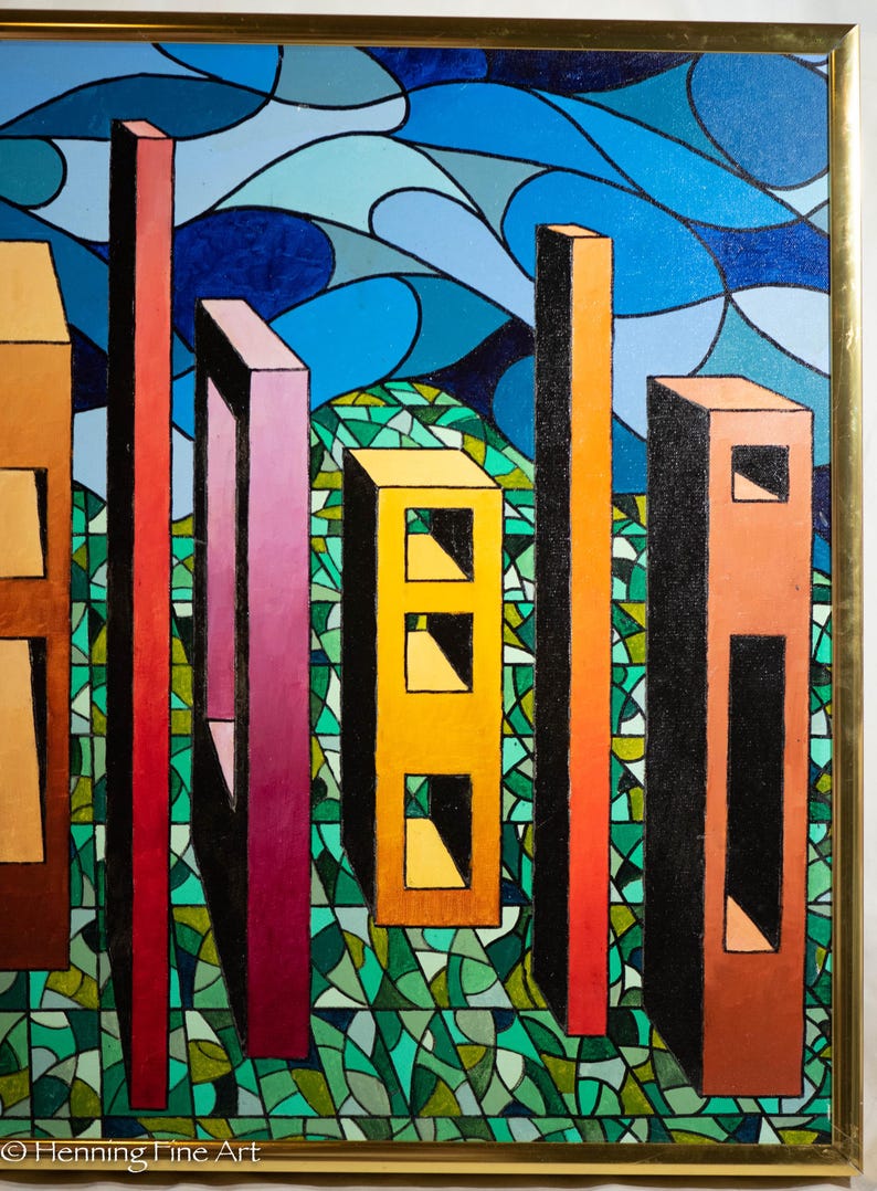 Beautiful Stanley Brundage Abstract Pop Geometric Art Oil Painting ...