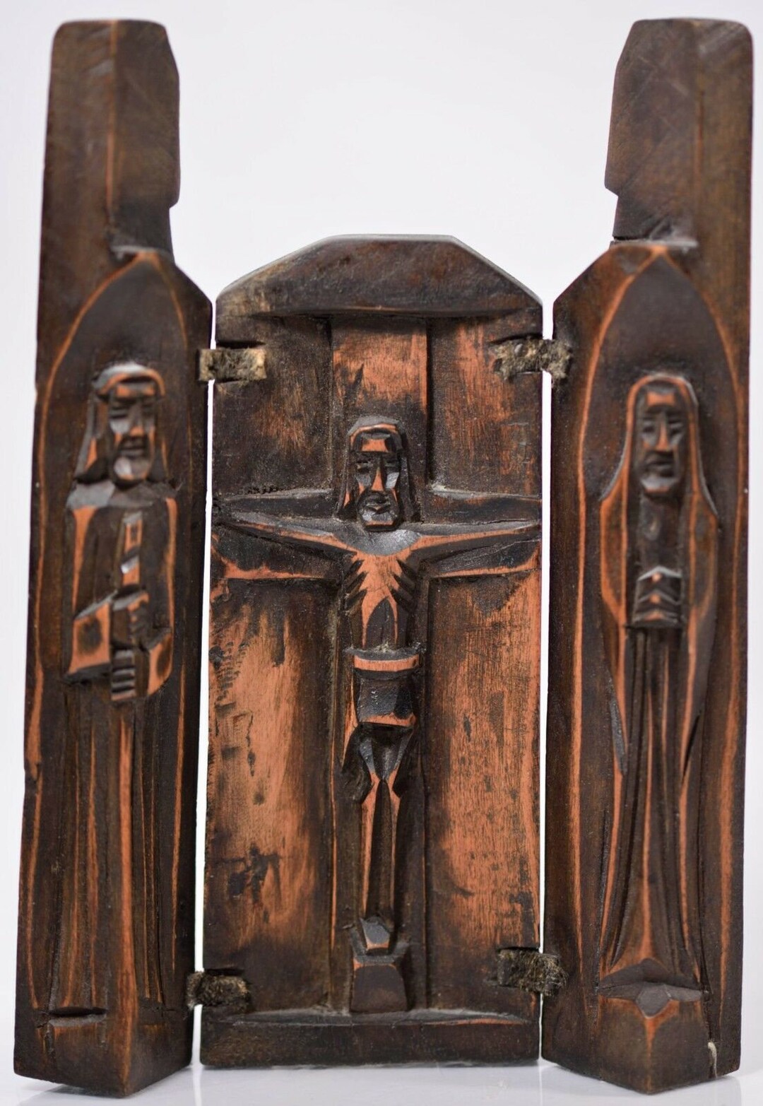 Rare Folk Art Christ Triptych, Wood Carved Relief Sculpture, Beautiful ...
