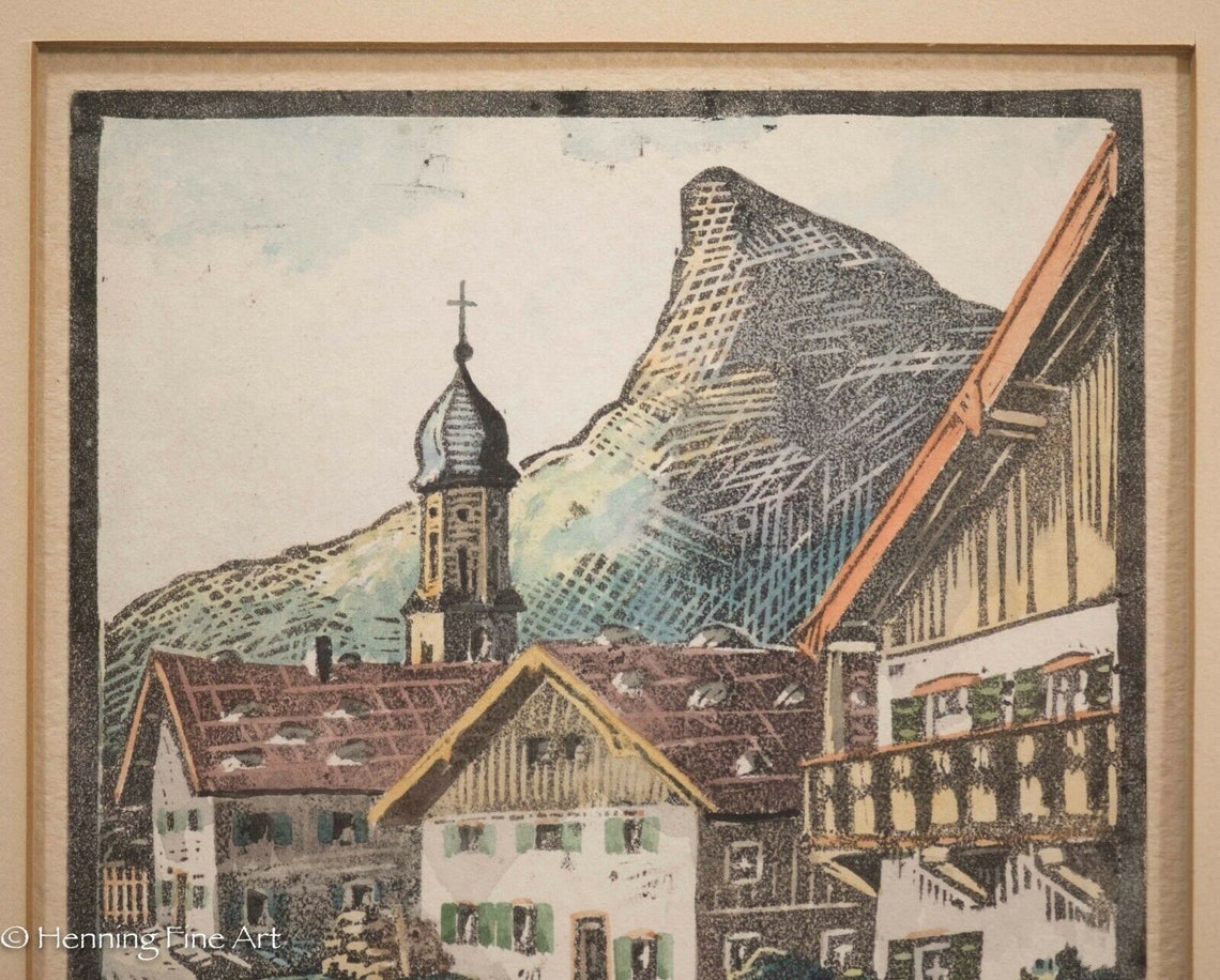 Beautiful Vintage Signed German Woodblock of Dorfstresse Germany ...