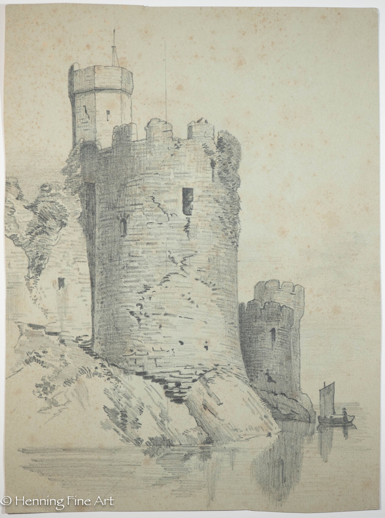 Beautiful Antique English Pencil Drawing of Conwy Castle, Wales, Fine ...