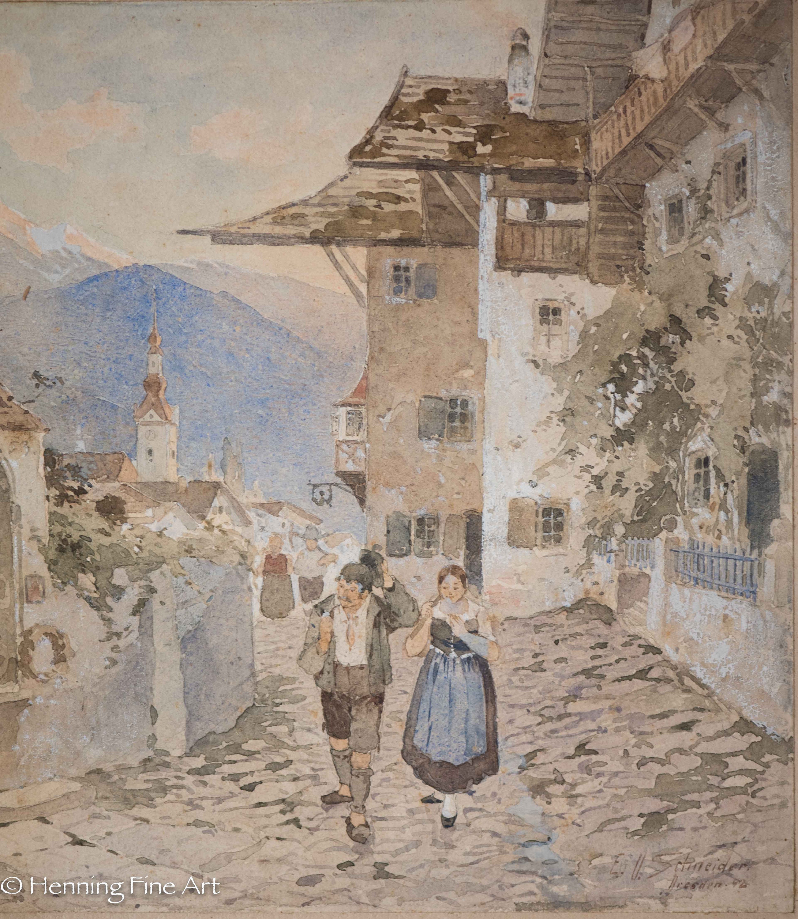 Beautiful Antique German Watercolor Painting Mountainous - Etsy