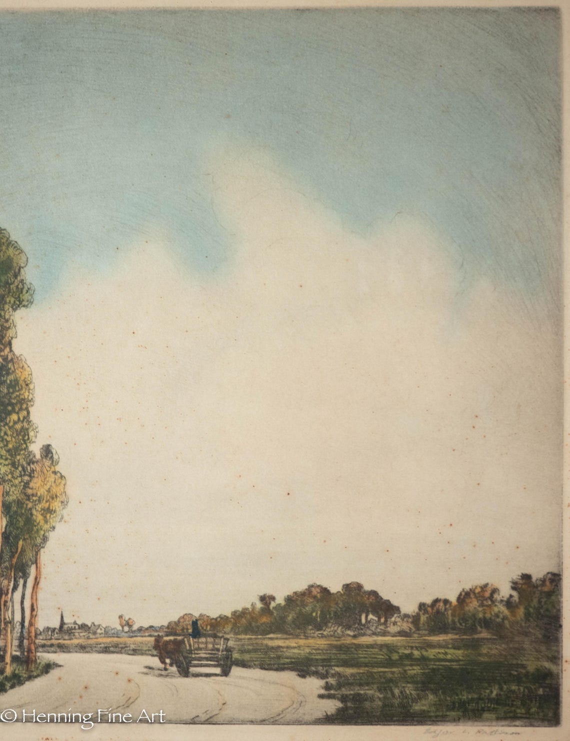 Beautiful Antique Etching European Landscape W/ Horse Drawn Carriage ...