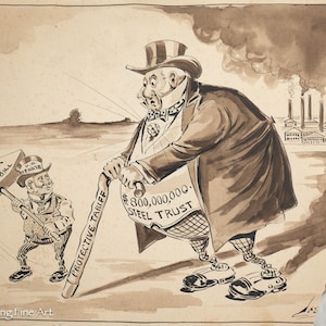 Beautiful Antique Cartoon Illustration of Steel Industry Tariffs ...