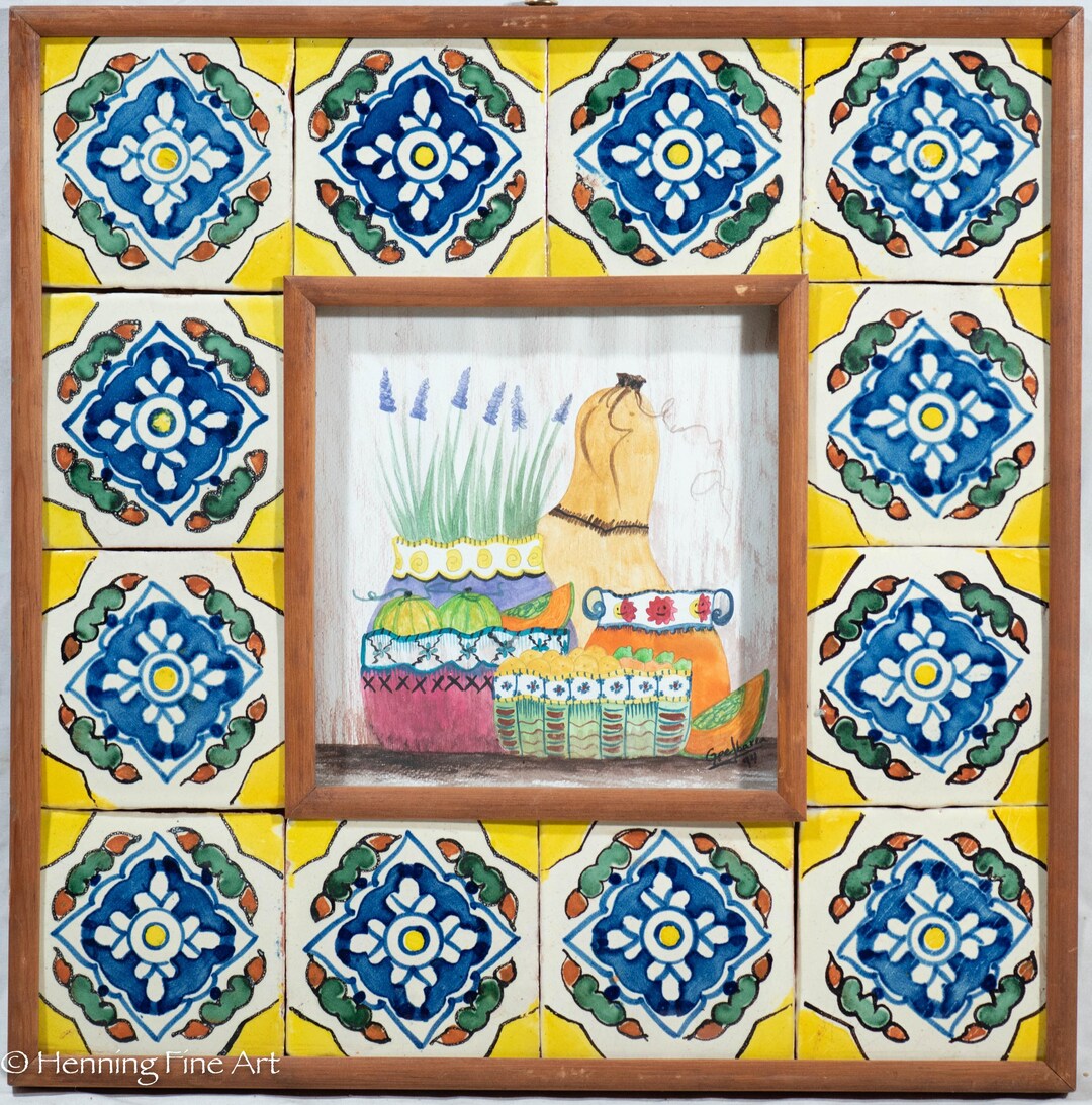 Beautiful Vintage Italian Talavela Tile Frame Still Life Painting ...