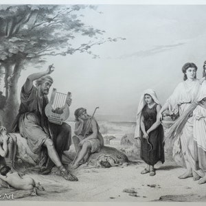 Stunning Antique Engraving Homer Reciting the Iliad FINE 19th Century ...