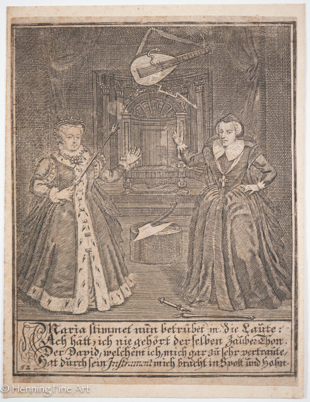 Beautiful Antique German Engraving of Queen Mary of Scots, Fine & Rare ...