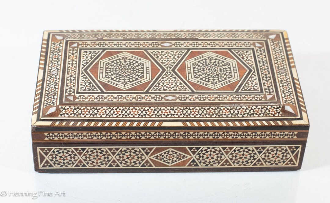 Rare Middle Eastern Syrian Micro Mosaic Khatam Inlaid Jewelry Box With ...