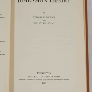 Dimension Theory by Witold Hurewicz and Harry Wallman 1952 Princeton ...