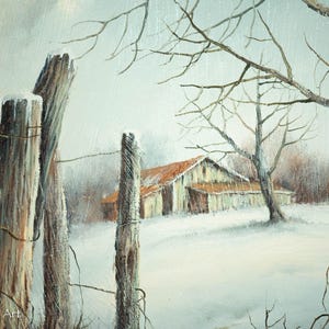 Beautiful Vintage Roy Reece Oil Painting Snowy Farm Landscape FINE ...