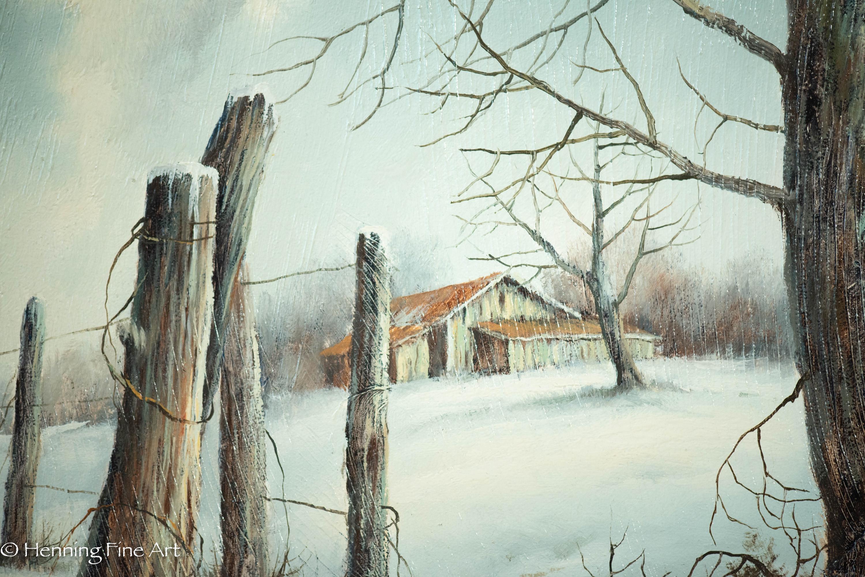 Beautiful Vintage Roy Reece Oil Painting Snowy Farm Landscape FINE ...