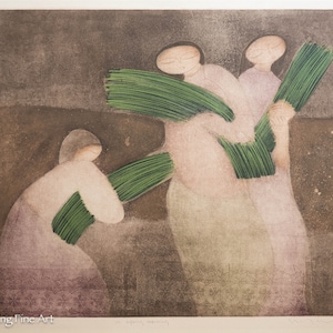 Stunning Eng Tay Etching in Spring Morning Three Women Harvesting, FINE ...