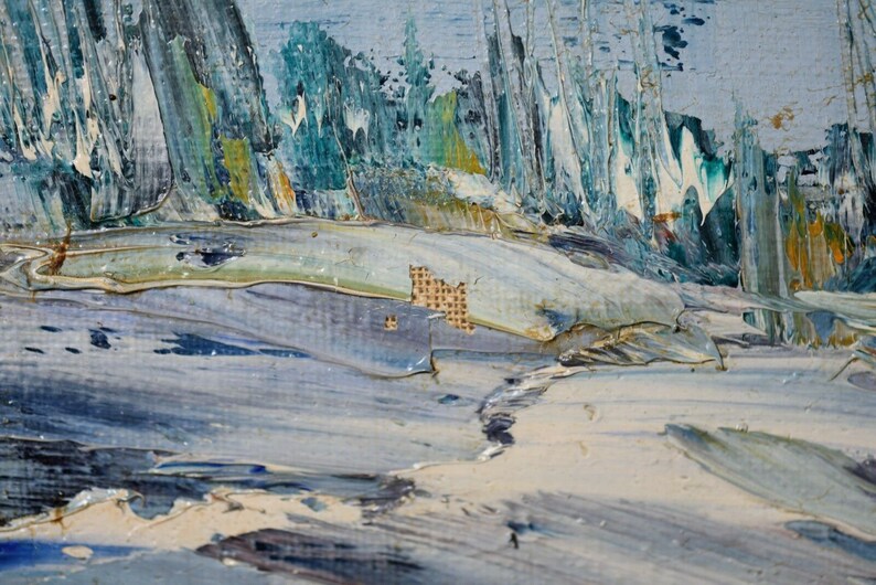 Gay Candelis Original Oil Painting, Winter River Landscape, Signed ...