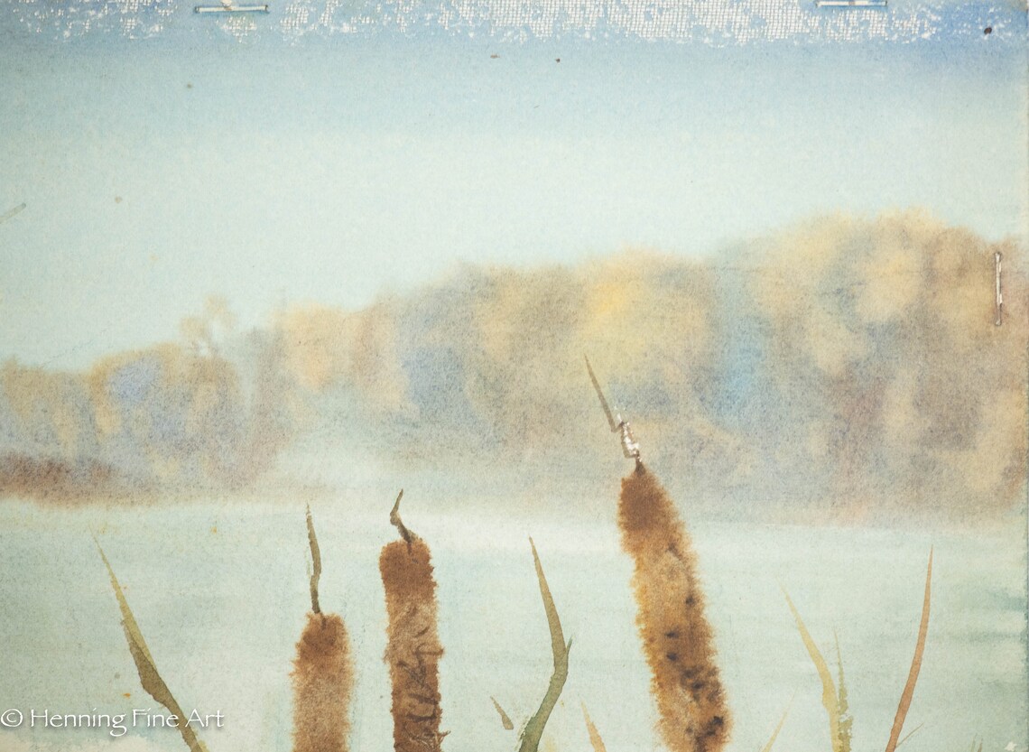 Beautiful Thomas Helzer Watercolor Painting of Cattail Reeds ...