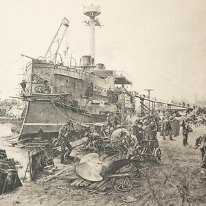 Rare Antique Photogravure Navy Yard Constructing HMS Oldenburg German ...