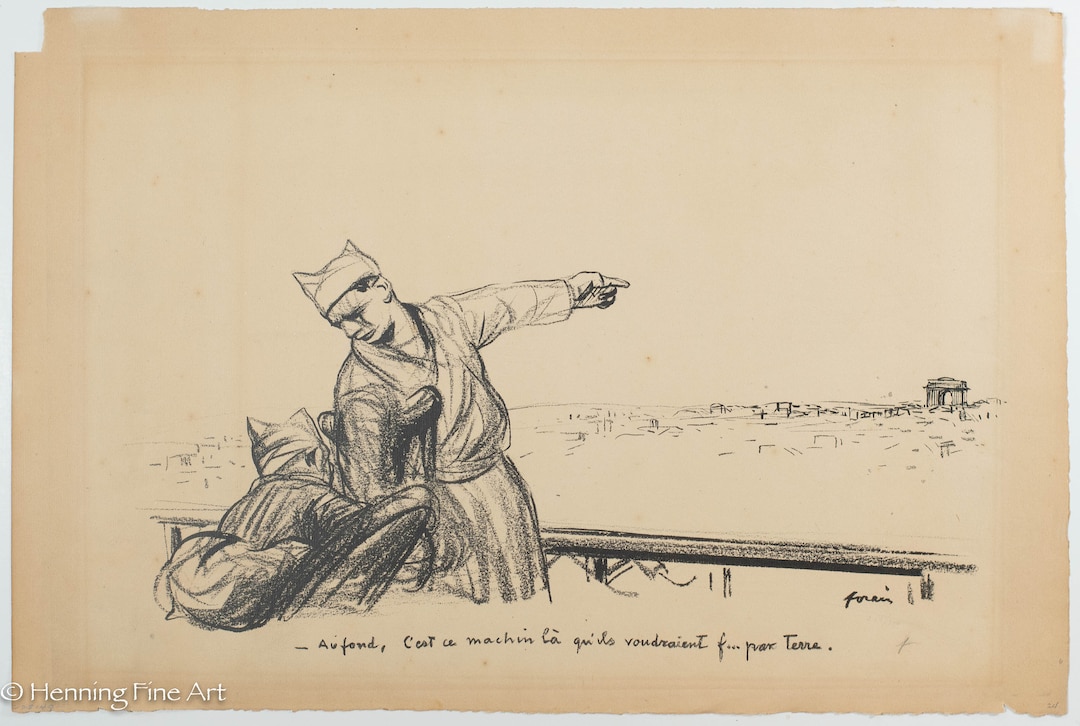 Antique Jean Louis Forain WWI Military Lithograph, Hand Signed & Rare 4 ...