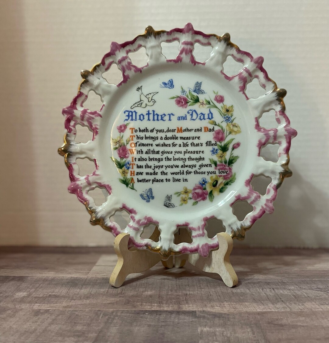 Scalloped Edge Mother and Dad Plate 8" Made in Japan by A Quality ...