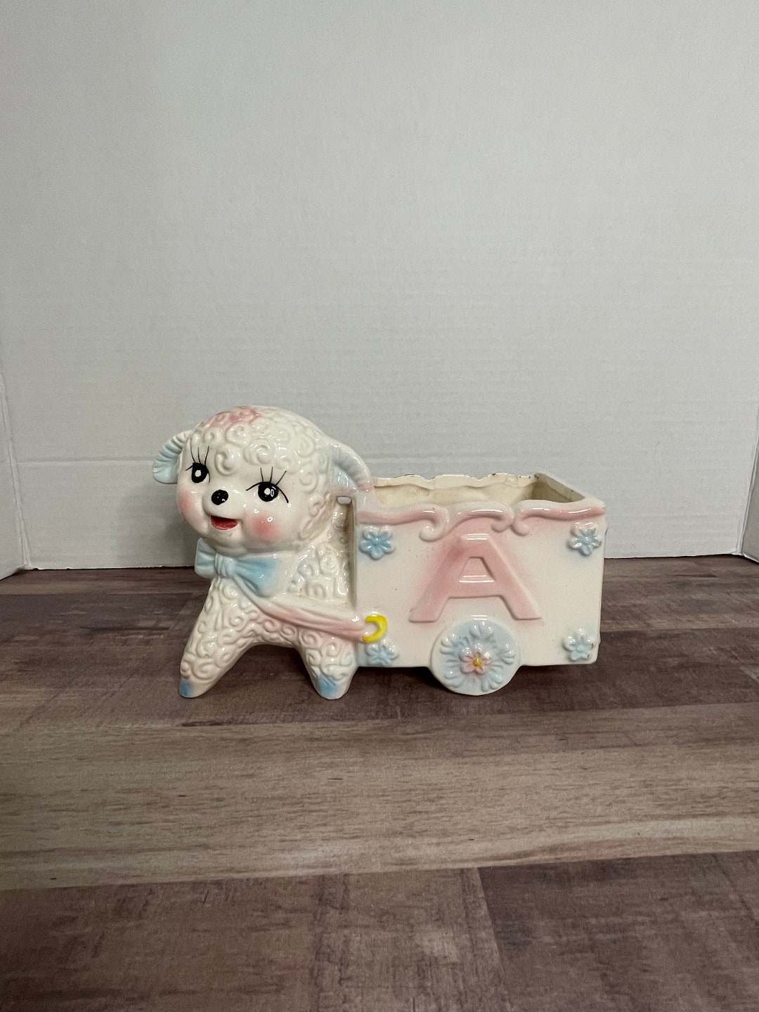 Vintage Baby Planter, Lamb With Alphabet Block / Vintage Ceramic Baby ...