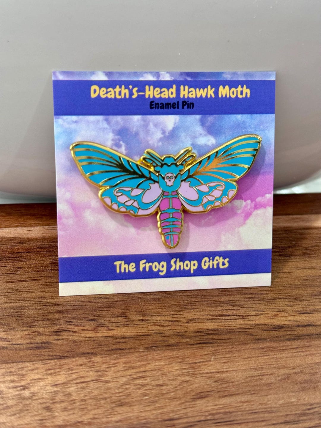 Death’s Head Hawk Moth Enamel Pin, Gold Pink Blue Brooch, Insect ...