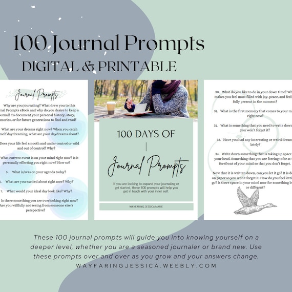 100 Journal Prompts Digital Printable Deep Thinking Get to | Etsy