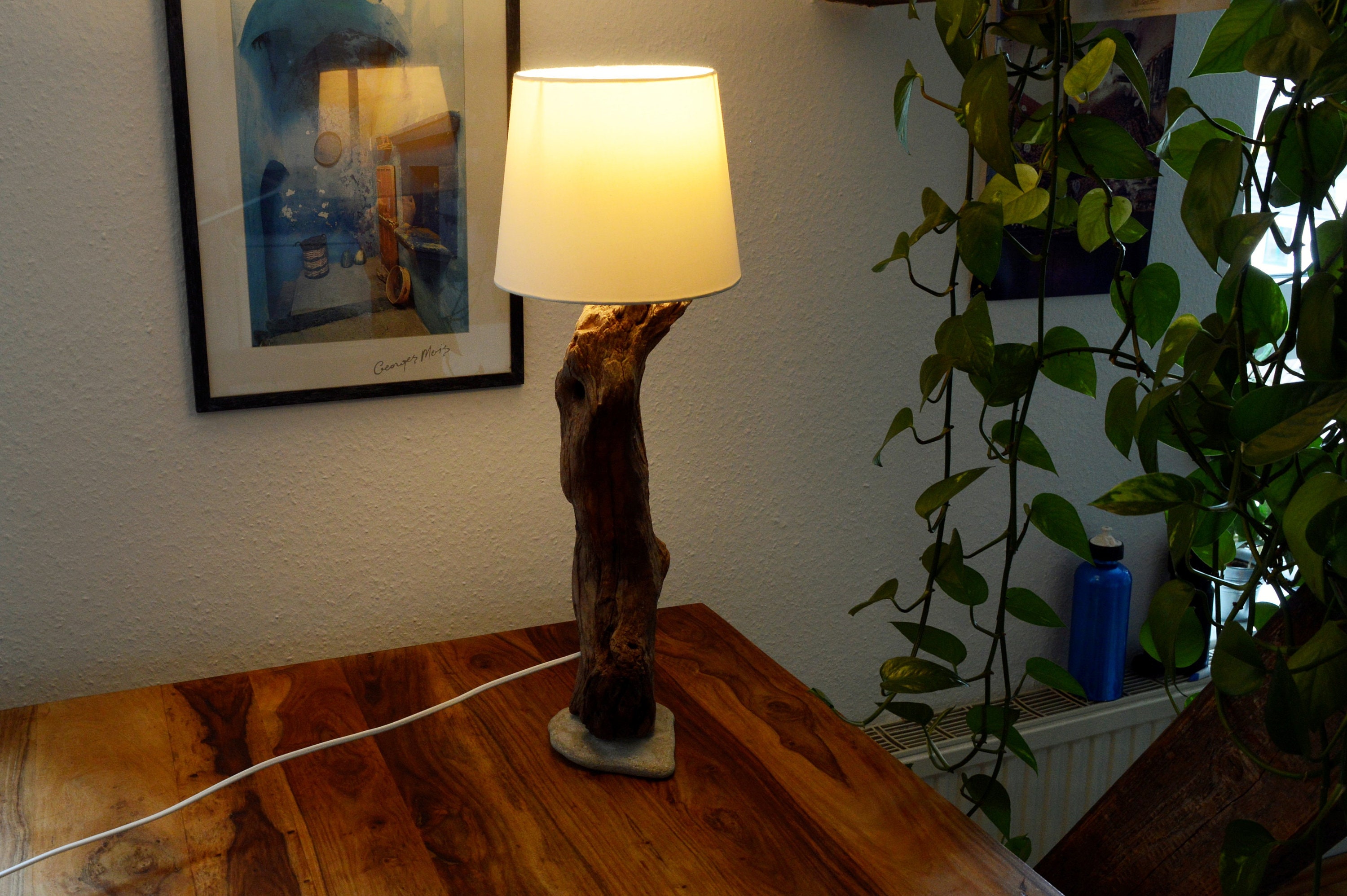 Olive Wood Table Lamp, Art Deco Table Lamp, Living Room Lamp, Table ...