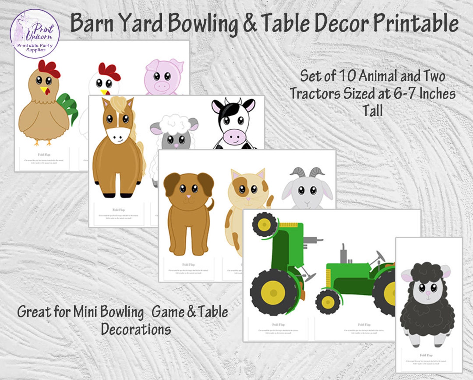 Barnyard Bowling Farm Animal and Tractor Printable Party Game and ...