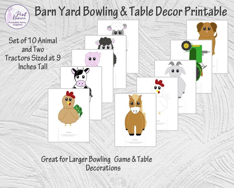 Barnyard Bowling Farm Animal and Tractor Printable Party Game and ...