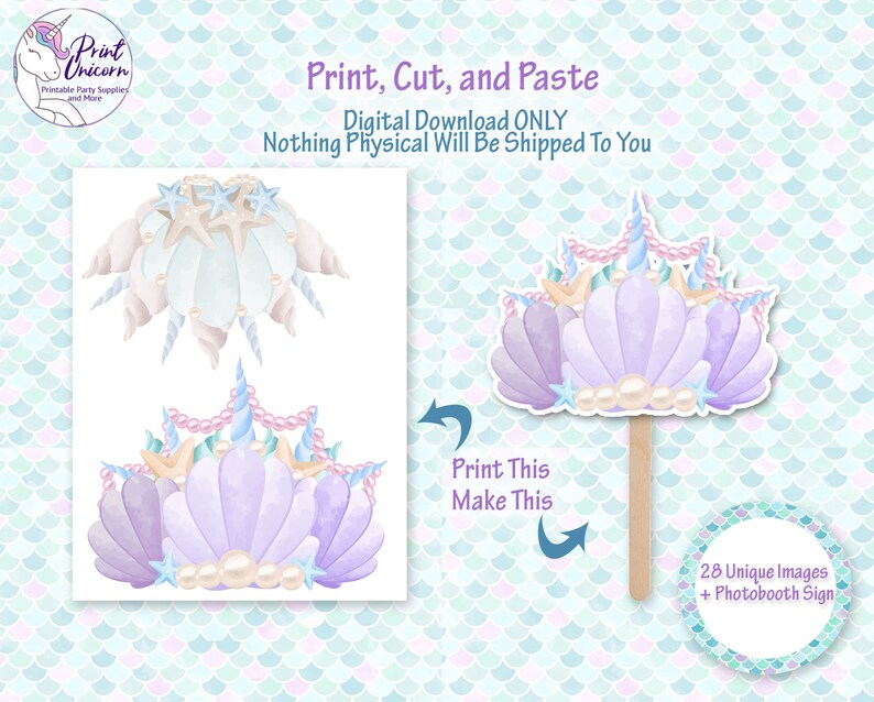 Printable Mermaid Photo Booth Props and Party Game - Little Mermaid ...