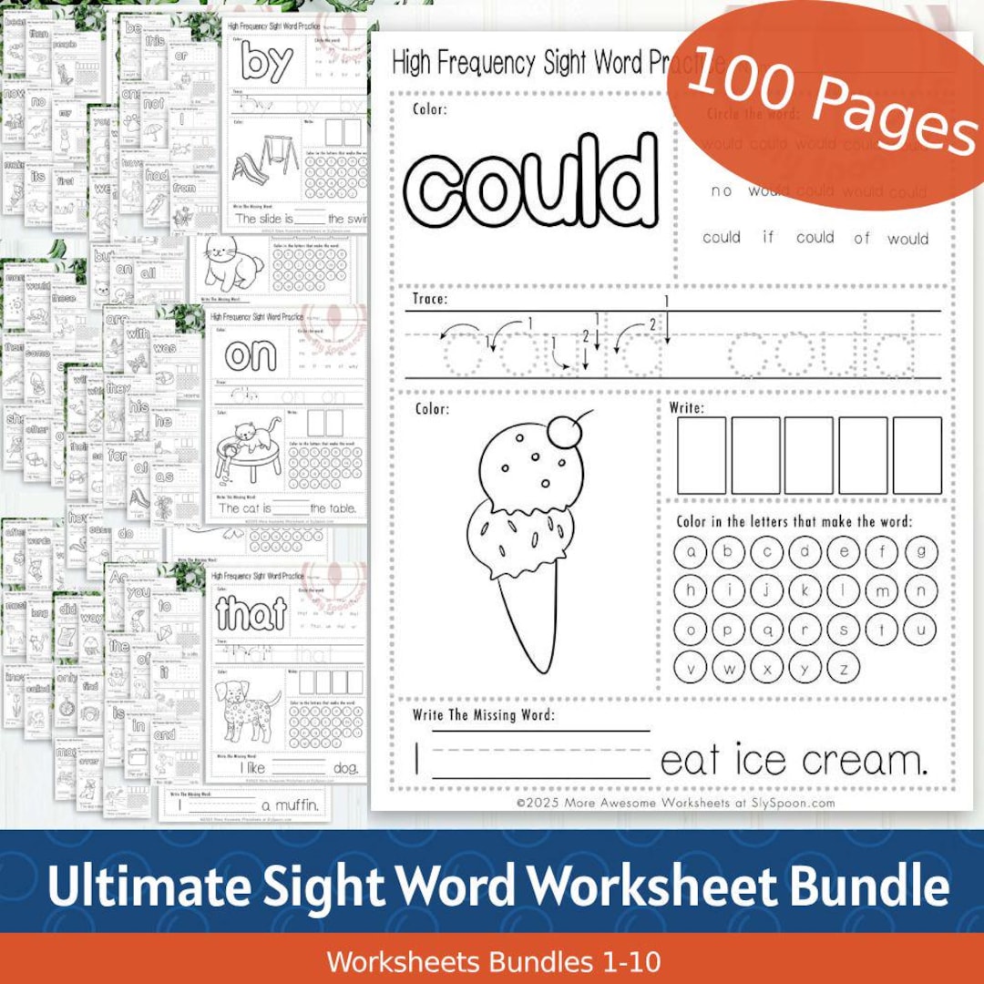 100 Page Ultimate Printable Sight Word Worksheets Bundle (picture Sight ...