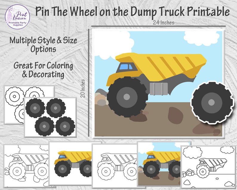 Pin the Wheel on the Dump Truck Printable Party Game Pin the - Etsy