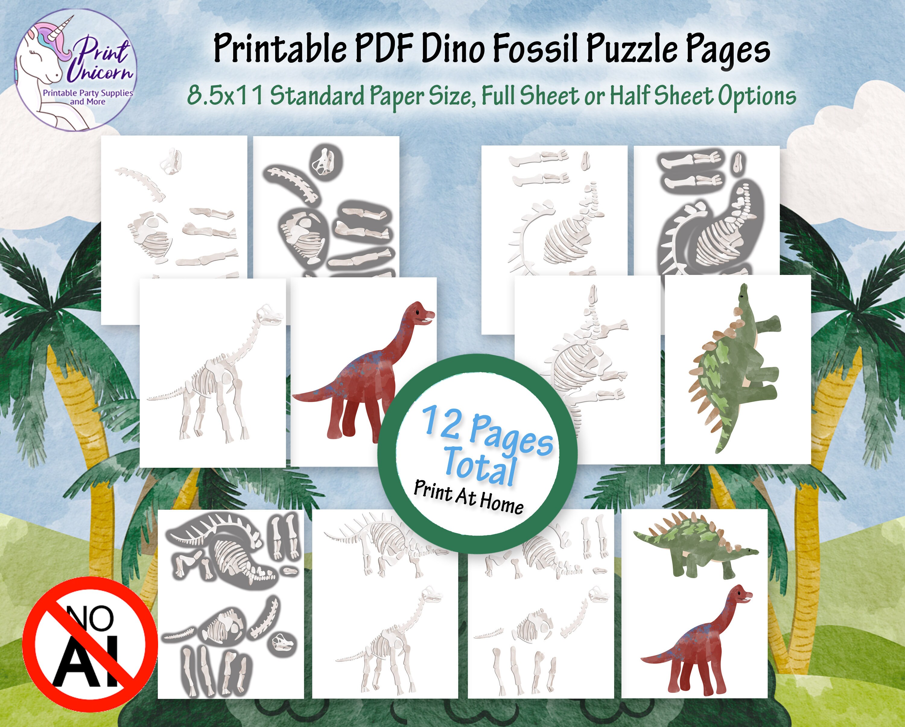 Bundle PDF Printable Dinosaur dino Cafe Menu, Order Cards & Fossil Dig ...