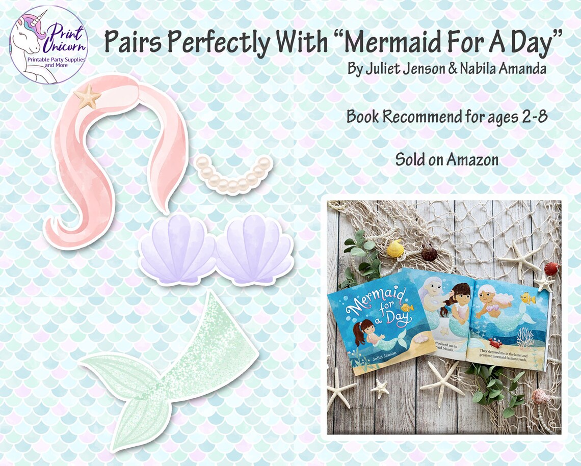 Printable Mermaid Photo Booth Props and Party Game - Little Mermaid ...