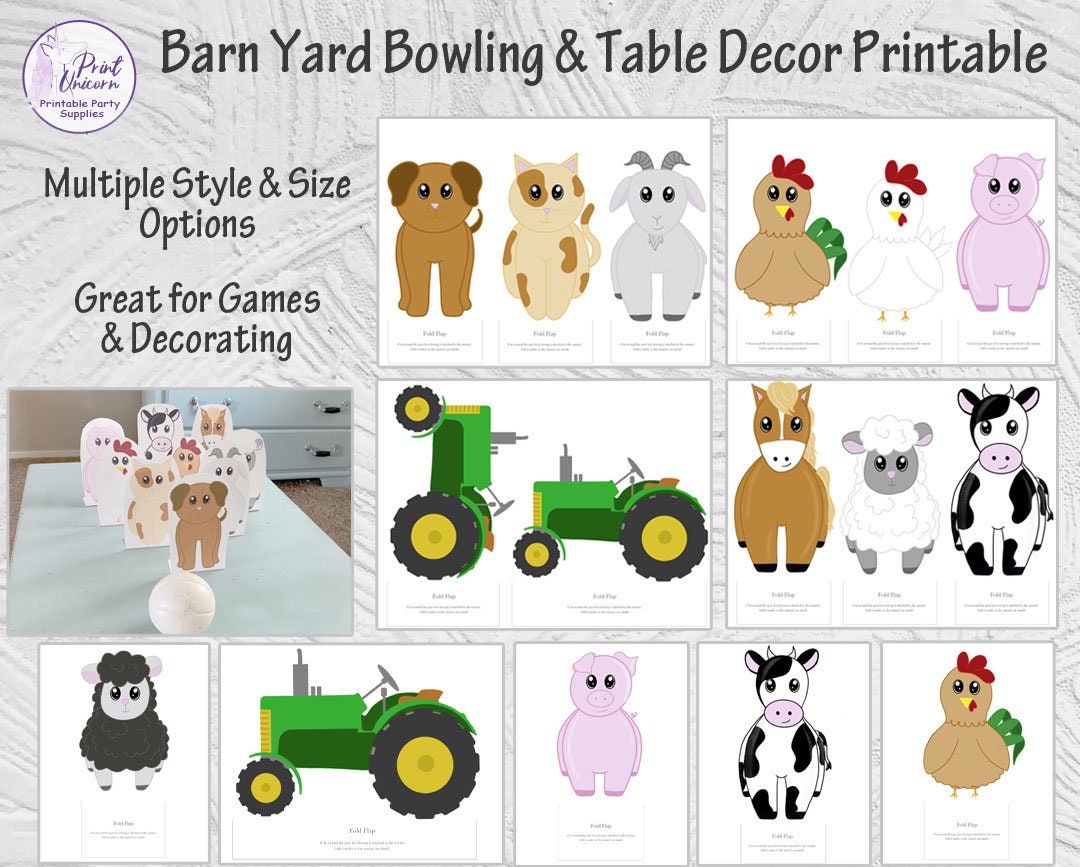 Barnyard Bowling Farm Animal and Tractor Printable Party Game and ...