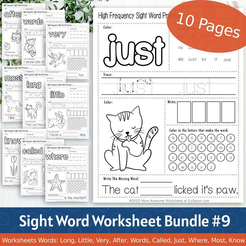 Printable Sight Word Worksheets Bundle List 9 (long, Little, Very ...