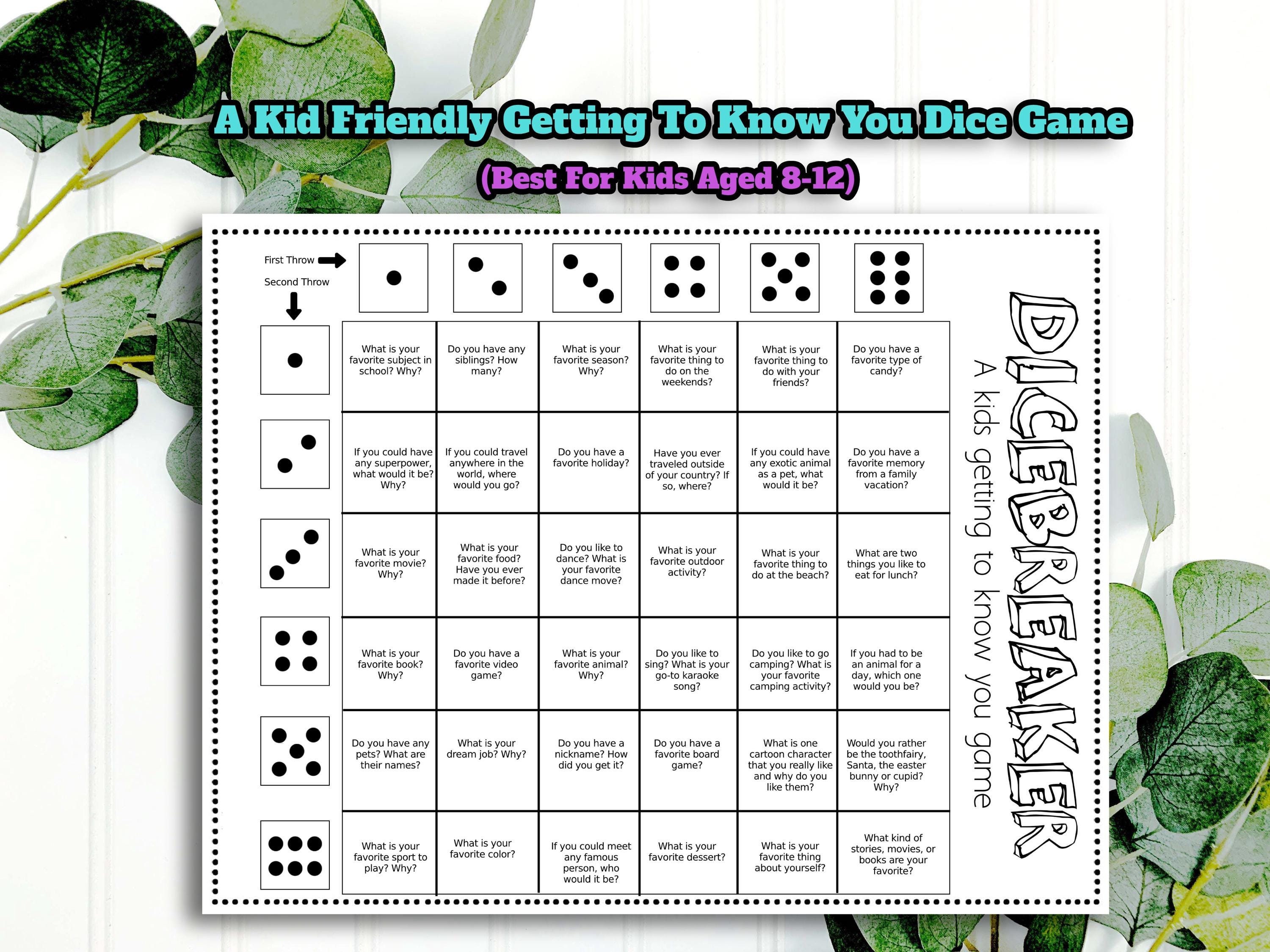 Dicebreaker Ice Breaker Party Game for Kids Ages 8-12 - Get to Know You ...