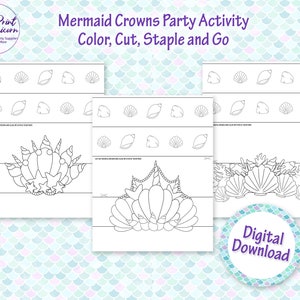 Mermaid Crowns Party Game - Printable Mermaid Coloring Activity Page ...