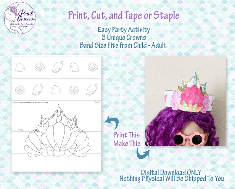 Mermaid Crowns Party Game - Printable Mermaid Coloring Activity Page ...