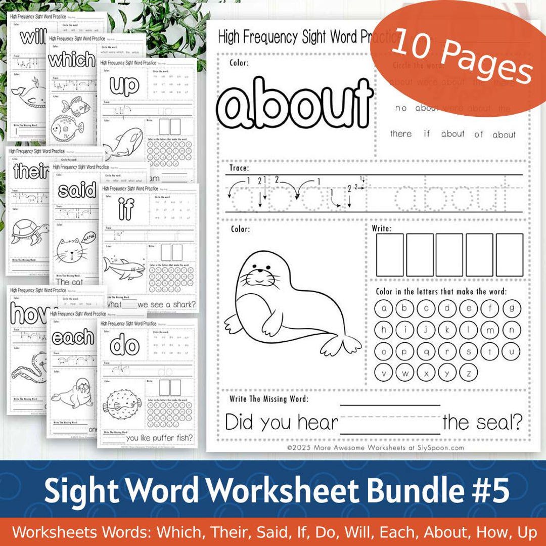 Printable Sight Word Worksheets Bundle List 5 (which, Their, Said, If ...