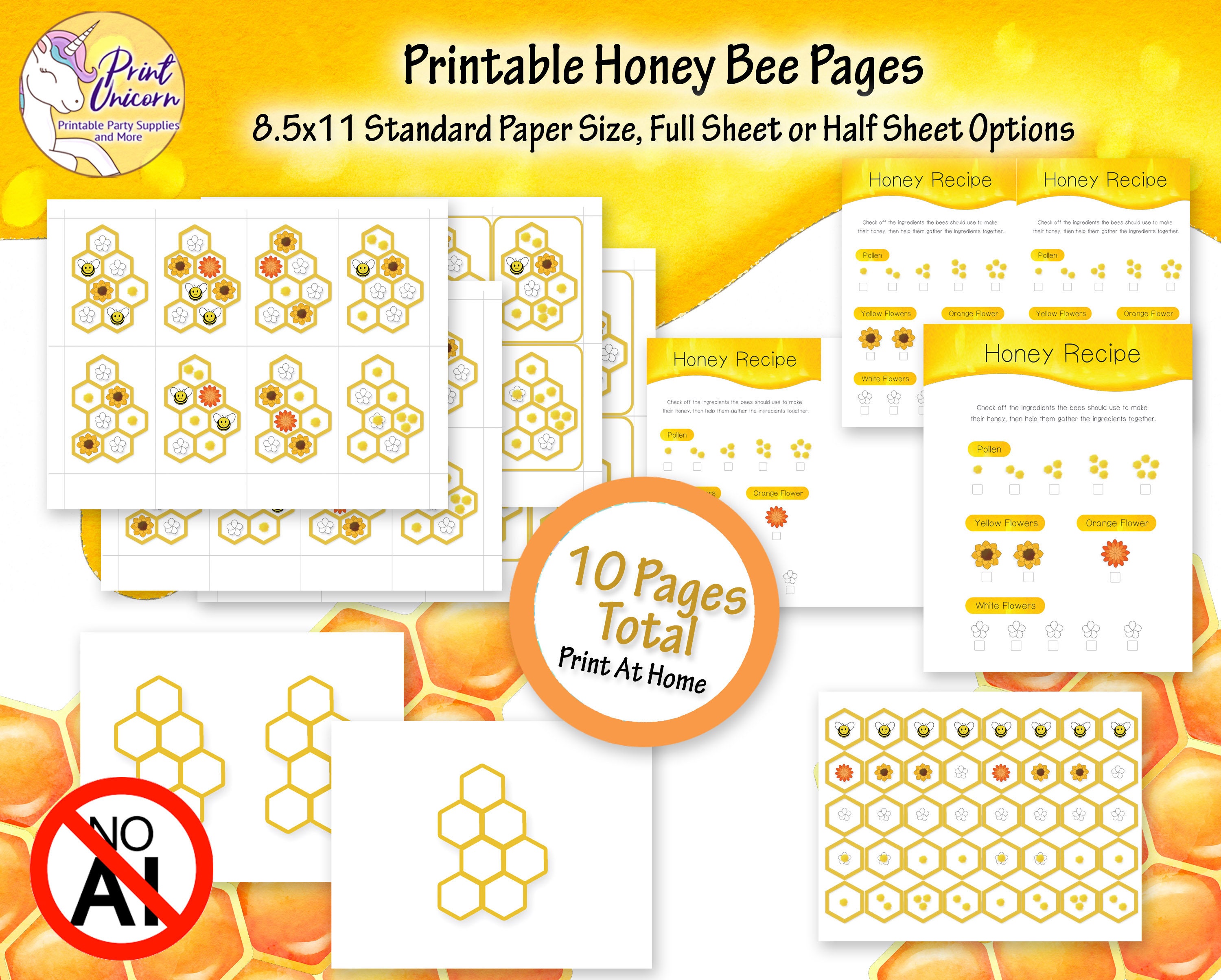 PDF Printable Bee Honeycomb Matching Cards and Menu Extended Open Play ...