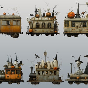 Whimsical Halloween Trains Clipart Bundle 30 Spooky Quirky Style PNG ...