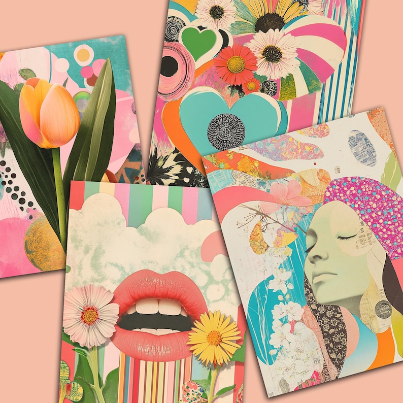 100 Retro Style Spring Digital Papers Bundle, DIY Card Making, Junk ...