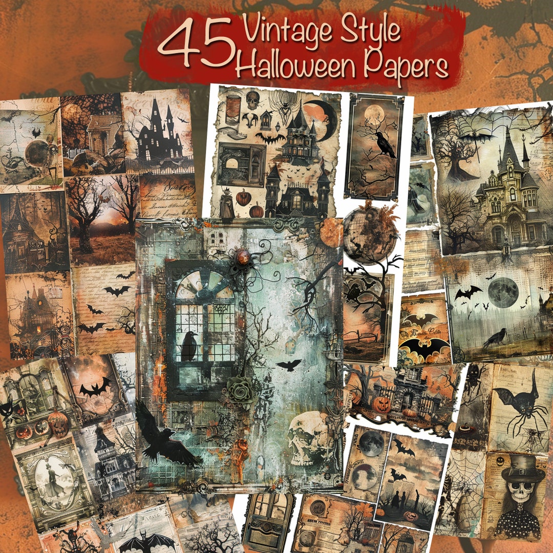Haunted Halloween Vintage Papers - 45 Digital Scrapbooking Sheets, Junk ...