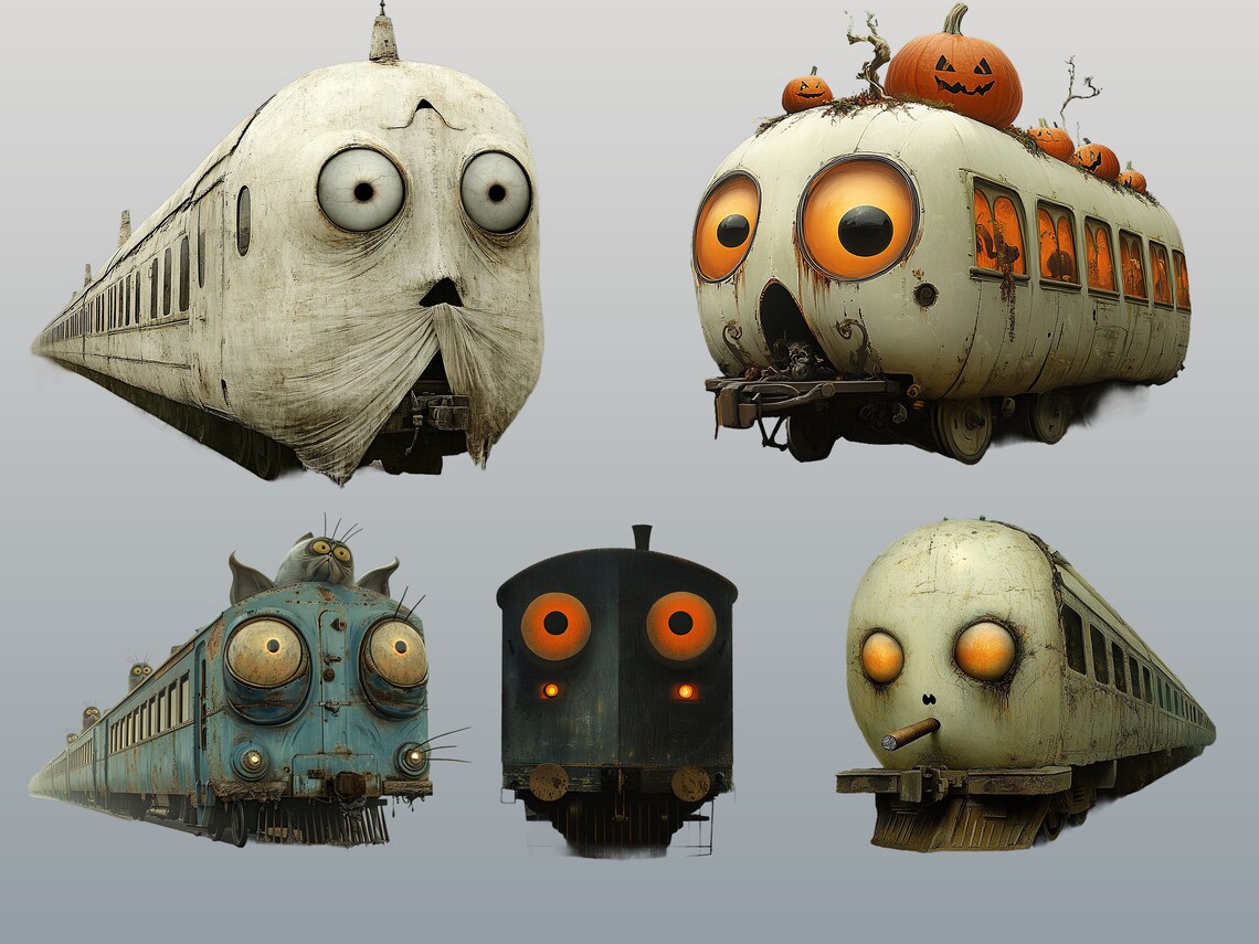 Whimsy Halloween Trains Clipart Bundle 30 Spooky Trains PNG, for ...