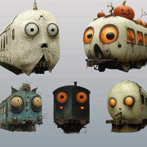 Whimsy Halloween Trains Clipart Bundle 30 Spooky Trains PNG, for ...